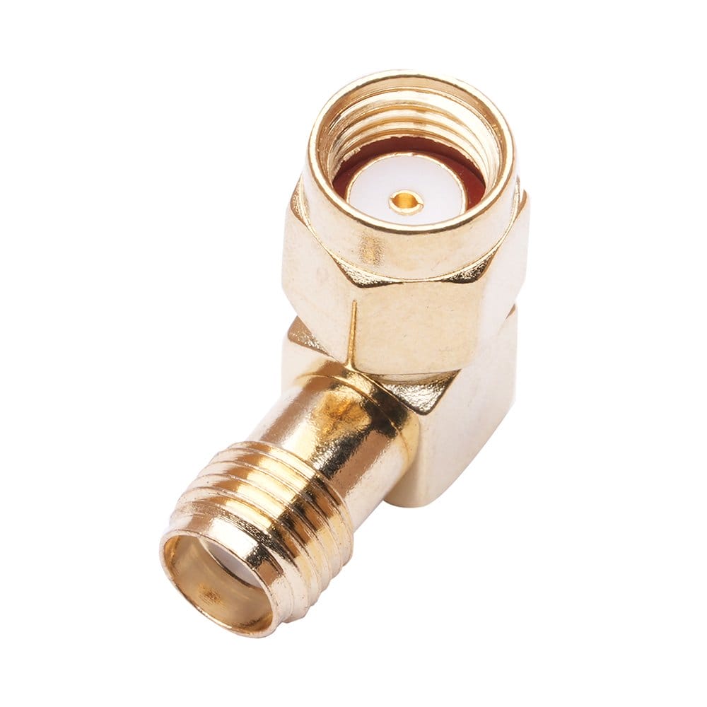 Plexa RP-SMA Male to SMA Female 90-Degree (5 pack) - MantisFPV Plexa RP-SMA Male to SMA Female 90-Degree (5 pack) - MantisFPV